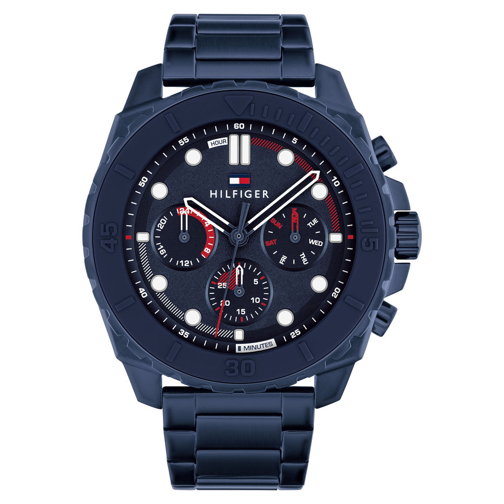 Tommy Hilfiger Blue Steel Navy Dial Multi-function Men's Watch - 17106