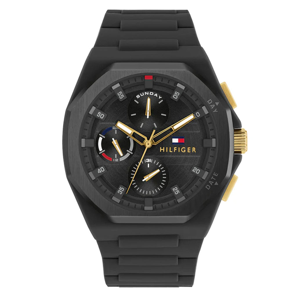 Tommy Hilfiger Silicone Black Dial Multi-function Men's Watch - 179212