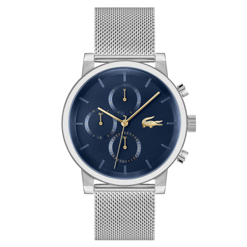 Lacoste Silver-Tone Steel Mesh Blue Dial Multi-function Men's Watch