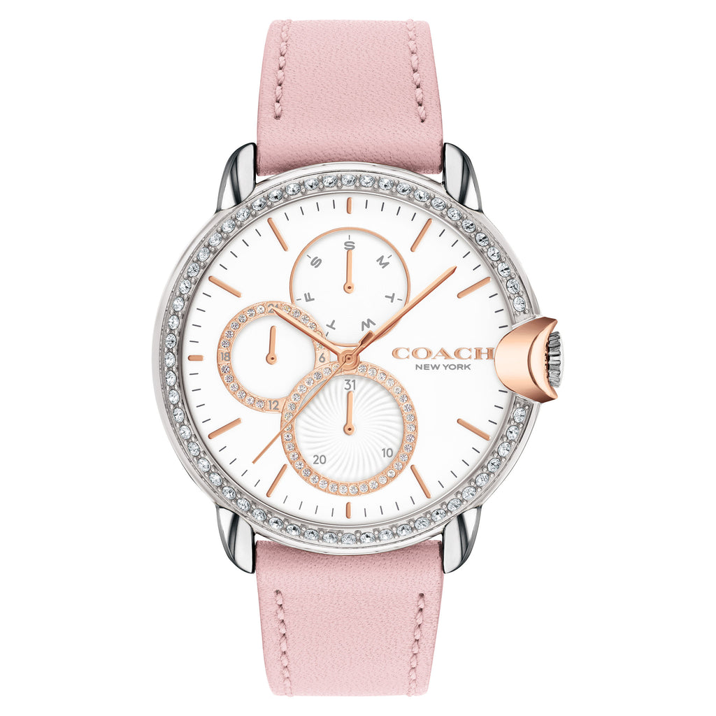 Coach Arden Pink Leather White Dial Women's Multi-function Watch - 145