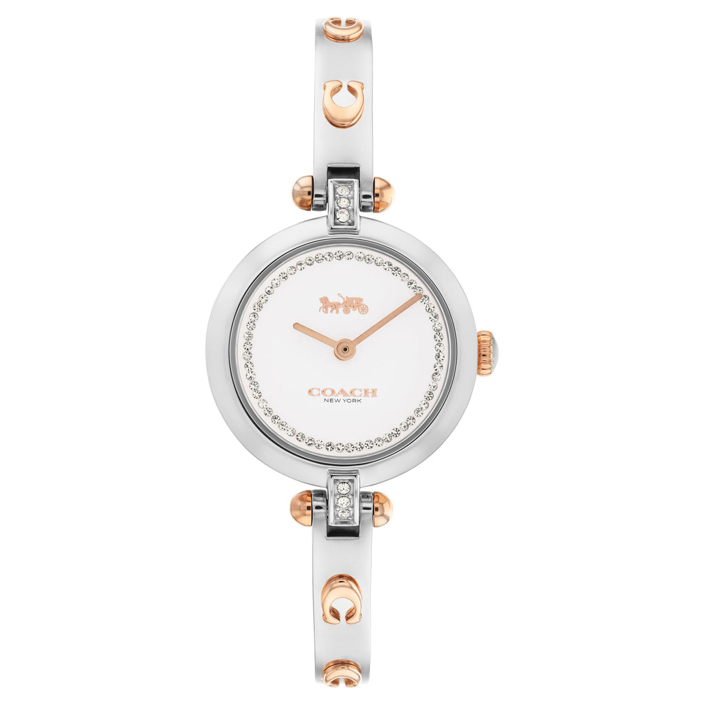 Coach Two-Tone Stainless Steel Bangle White Dial Women's Watch - 14504