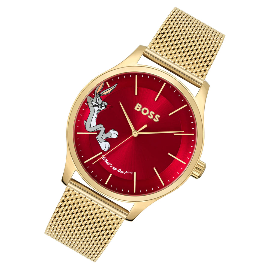 Hugo Boss Elite Bugs Bunny Gold Steel Mesh Red Dial Men's Watch - 1514