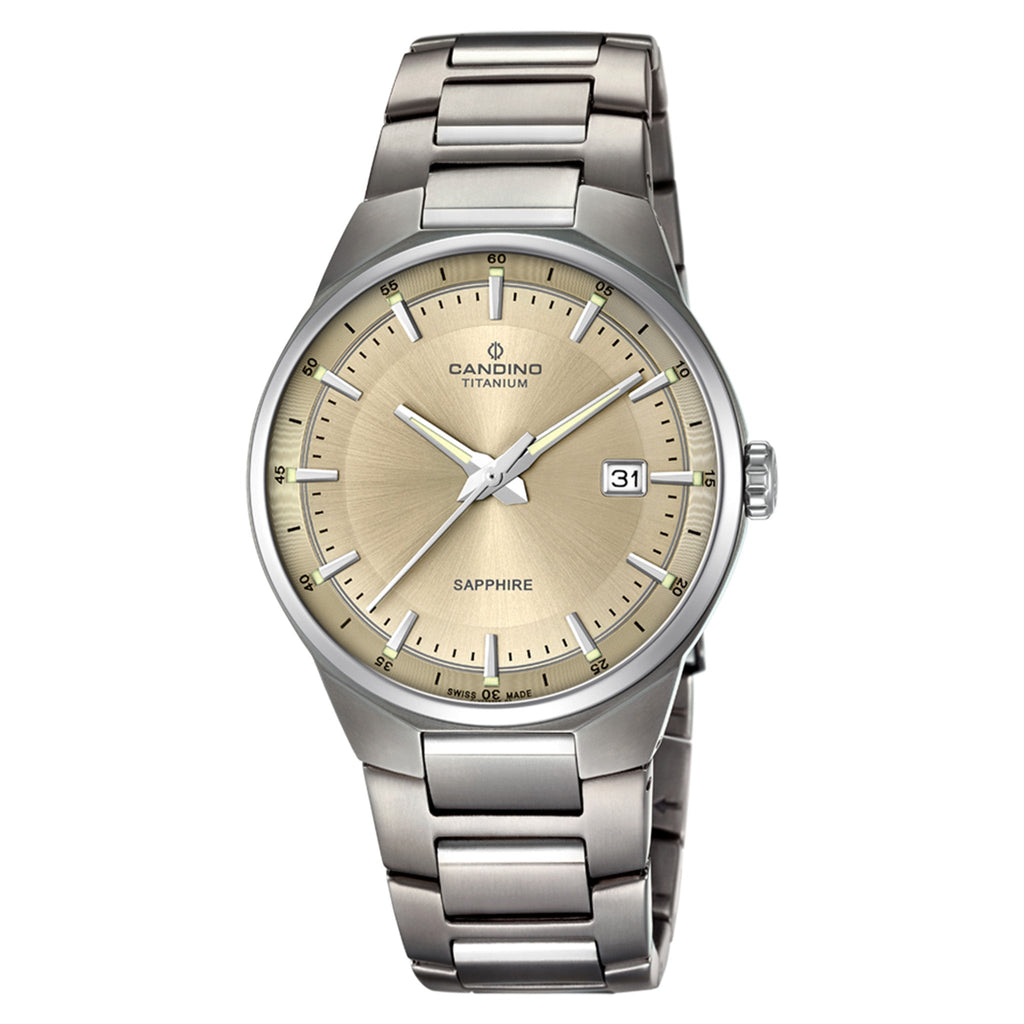 Candino Silver Titanium Band Beige Dial Men's Swiss Made Watch - C4605